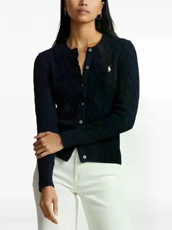 Polo Ralph Lauren Cable-knit Cardigan With Embroidered Logo - Blue
