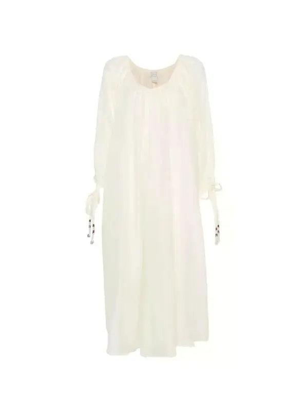 120% Lino Bead-embellished Tie-cuff Maxi Dress - Neutrals