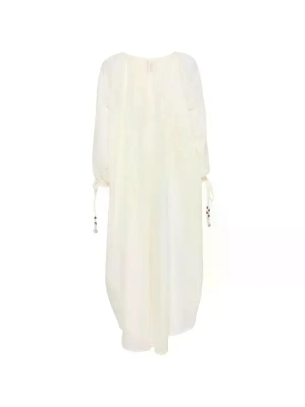 120% Lino Bead-embellished Tie-cuff Maxi Dress - Neutrals