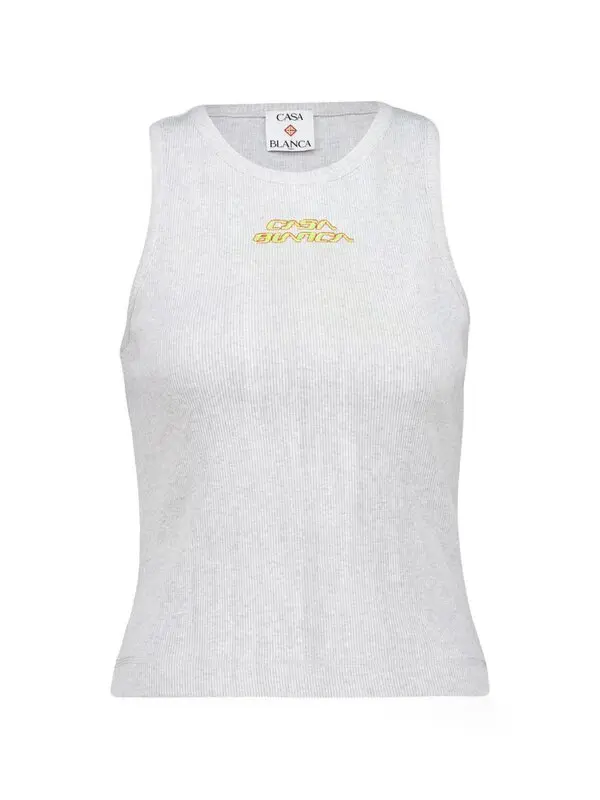 Casablanca Ribbed-knit Tank Top With Logo - Grey
