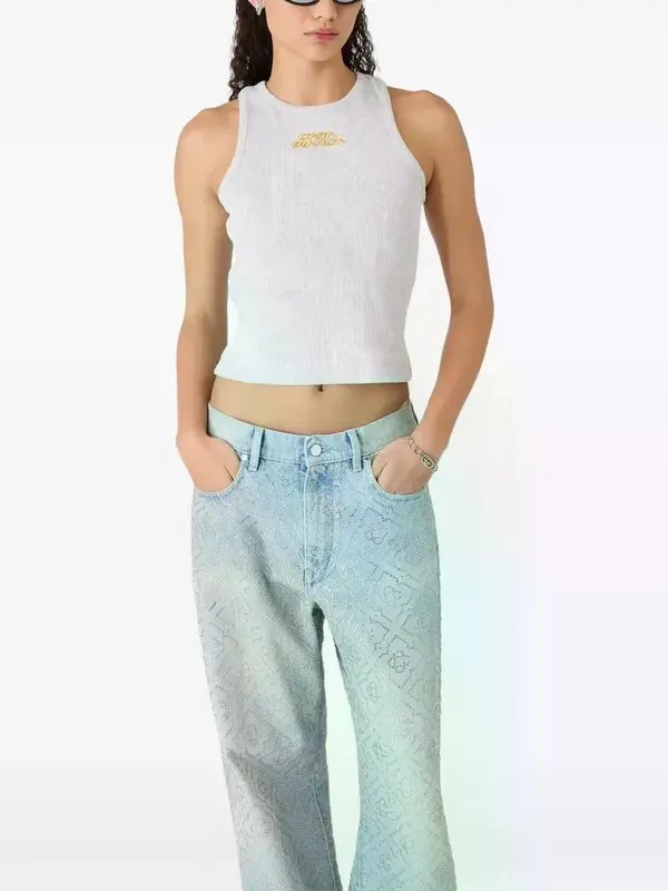 Casablanca Ribbed-knit Tank Top With Logo - Grey