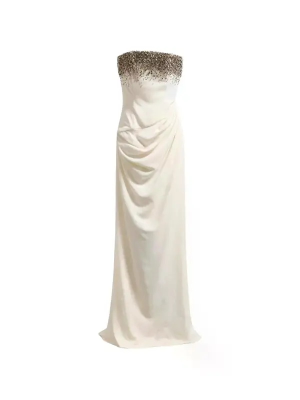 Amen Crystal-embellished Draped Gown - White