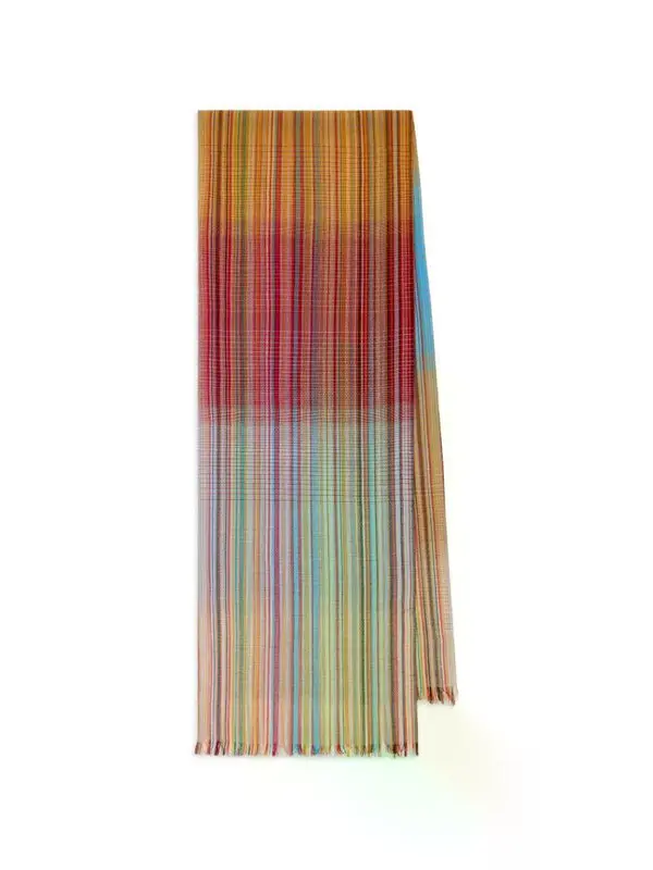 Paul Smith Ombre Striped Frayed-edge Merino Wool Scarf - Red