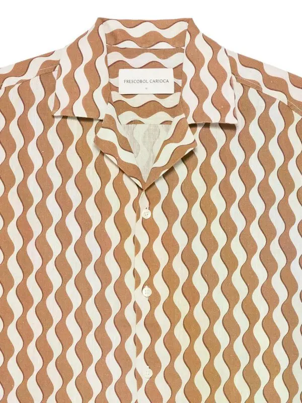 Frescobol Carioca Roberto Wave-print Short-sleeve Shirt - Brown