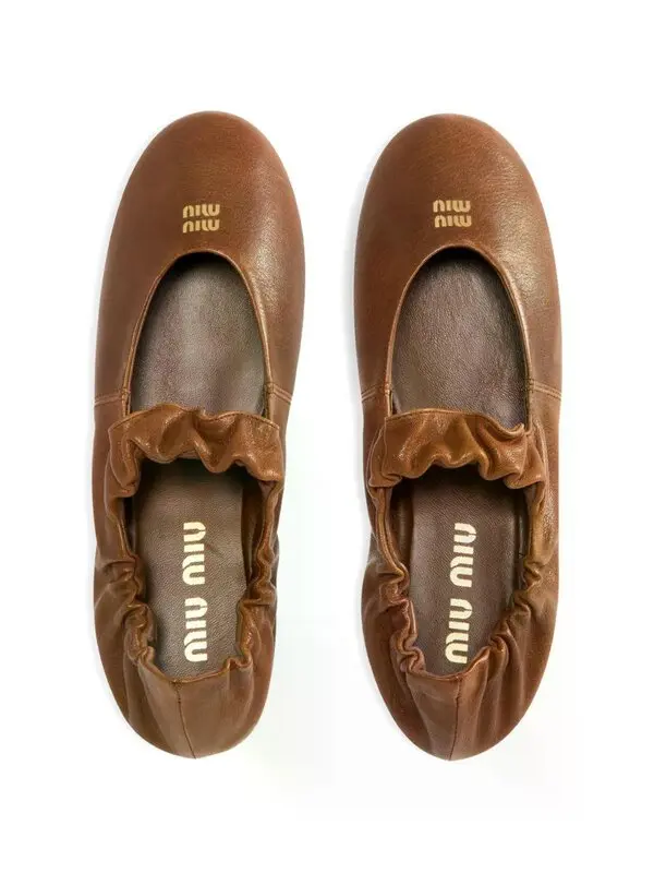 Miu Miu Leather Ballerinas - Brown