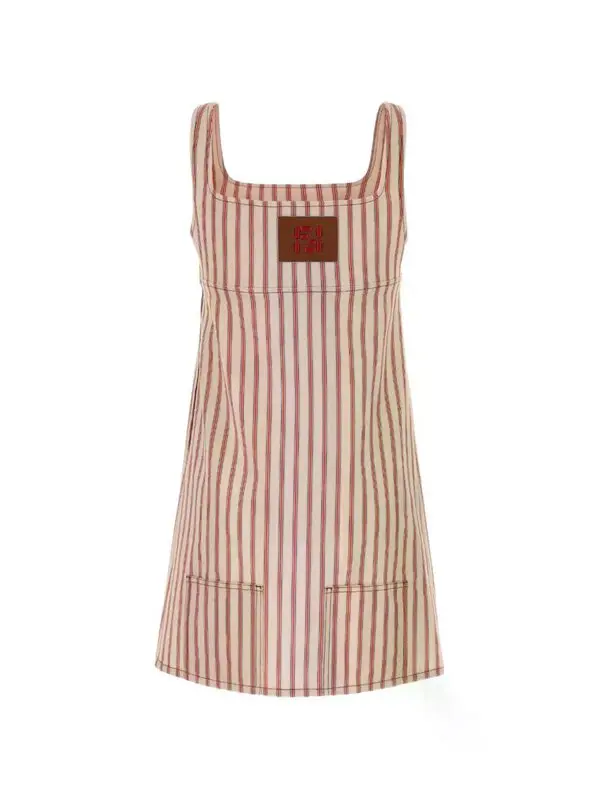 Fendi Striped Embroidered A-line Dress - Neutrals