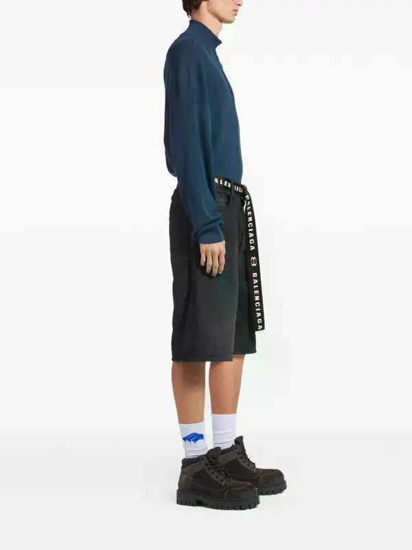 Balenciaga Belted Logo-waistband Denim Shorts - Black