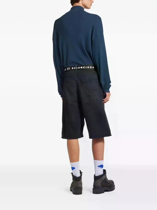 Balenciaga Belted Logo-waistband Denim Shorts - Black