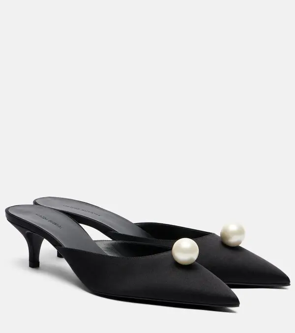 Magda Butrym Faux Pearl Satin Mules - Black