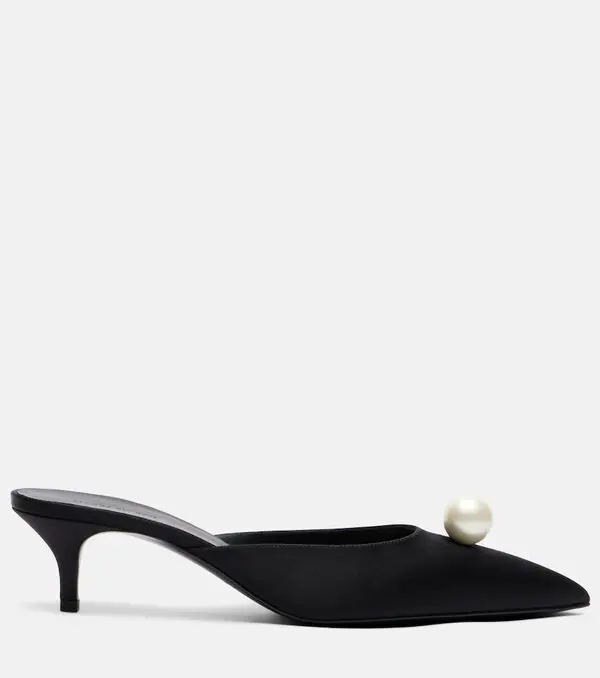 Magda Butrym Faux Pearl Satin Mules - Black