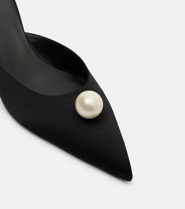 Magda Butrym Faux Pearl Satin Mules - Black