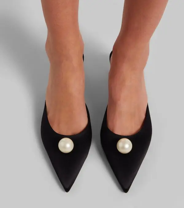 Magda Butrym Faux Pearl Satin Mules - Black