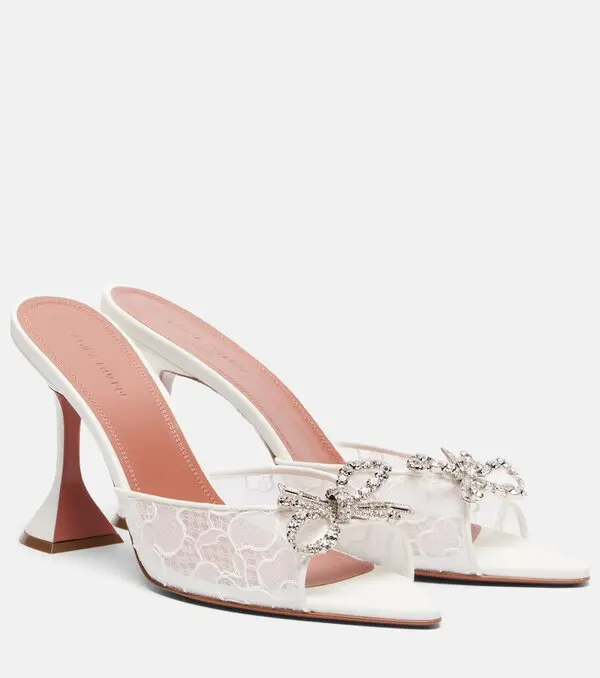 Amina Muaddi Rosie Embellished Lace Mules - White