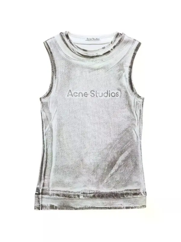 Acne Studios Sleeveless Crewneck Tank Top With Denim-effect Print