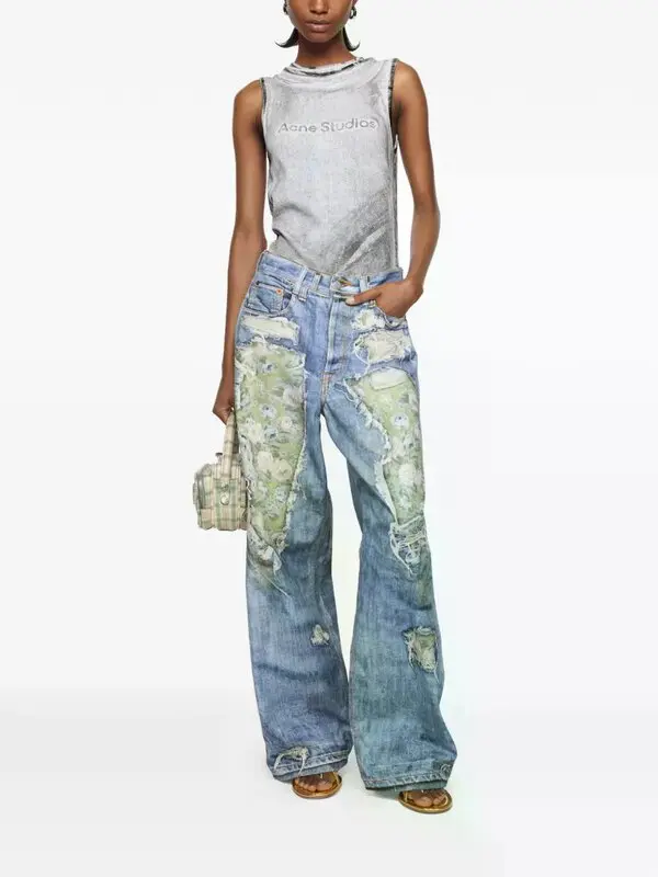 Acne Studios Sleeveless Crewneck Tank Top With Denim-effect Print
