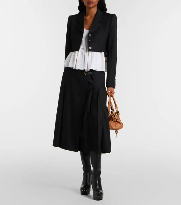 Chloé Pleated Virgin Wool Midi Skirt