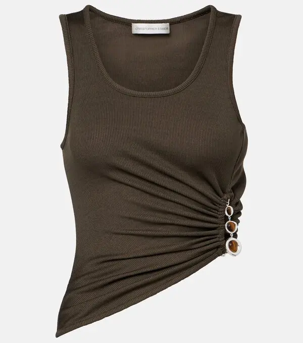 Christopher Esber Droplet Crystal Embellished Ruched Tank Top