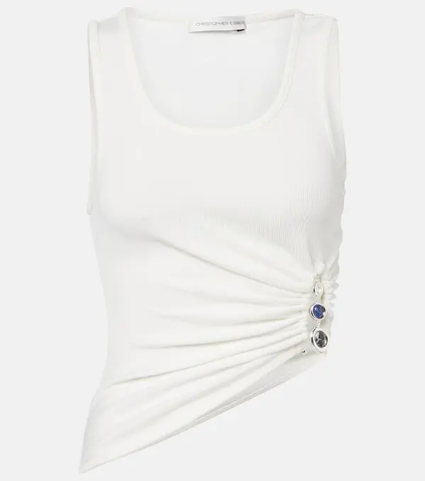 Christopher Esber Droplet Crystal Embellished Ruched Tank Top - White