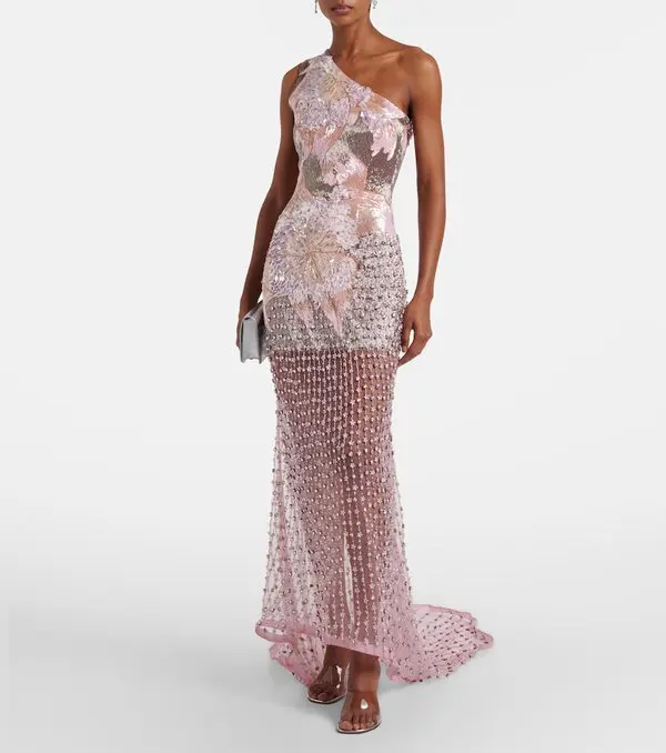 LA FUORI Embellished One-shoulder Gown