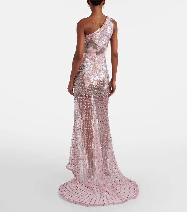 LA FUORI Embellished One-shoulder Gown