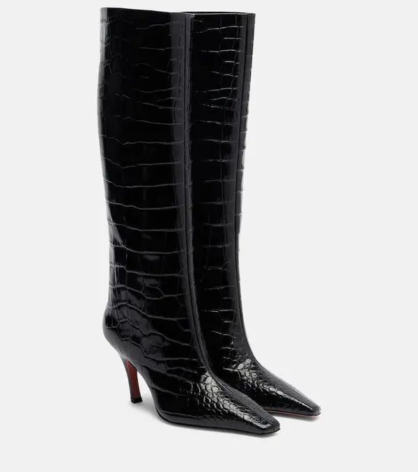 Amina Muaddi Mona Croc-effect Leather Knee-high Boots - Black