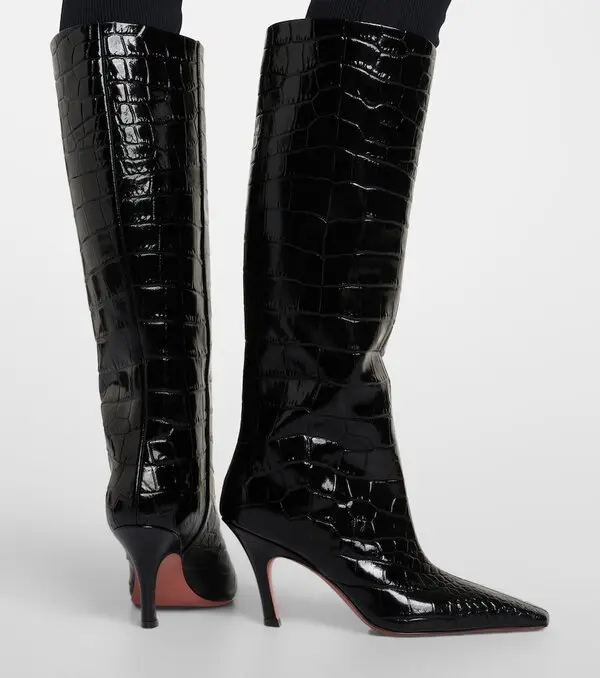 Amina Muaddi Mona Croc-effect Leather Knee-high Boots - Black