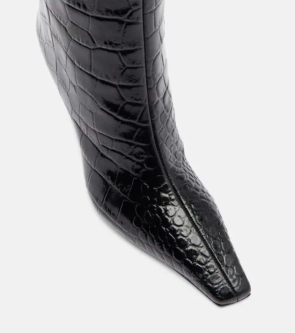 Amina Muaddi Mona Croc-effect Leather Knee-high Boots - Black