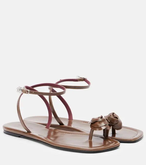 Magda Butrym Floral-appliqué Leather Sandals - Brown