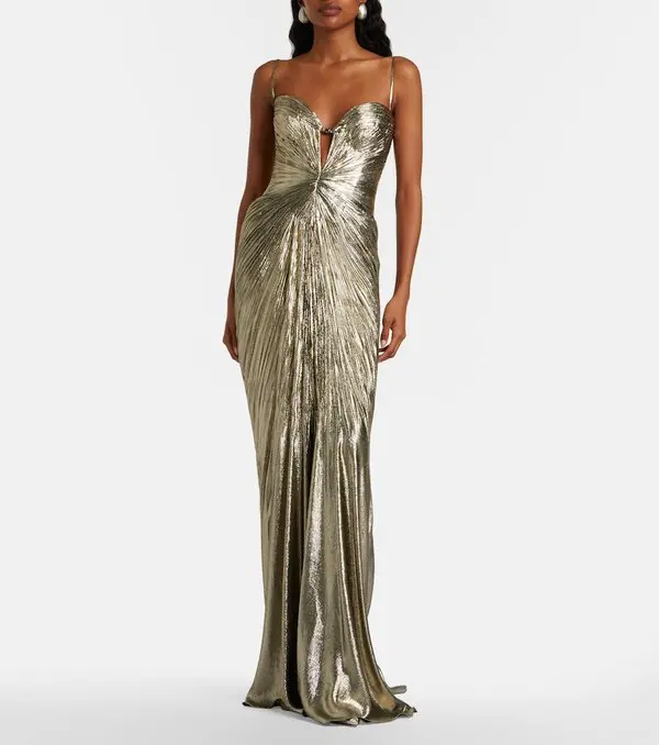 MARIA LUCIA HOHAN Dakota Lamé Chiffon Gown - Silver