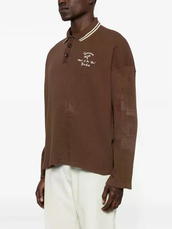 BODE Geneva Waffle-knit Polo Shirt - Brown
