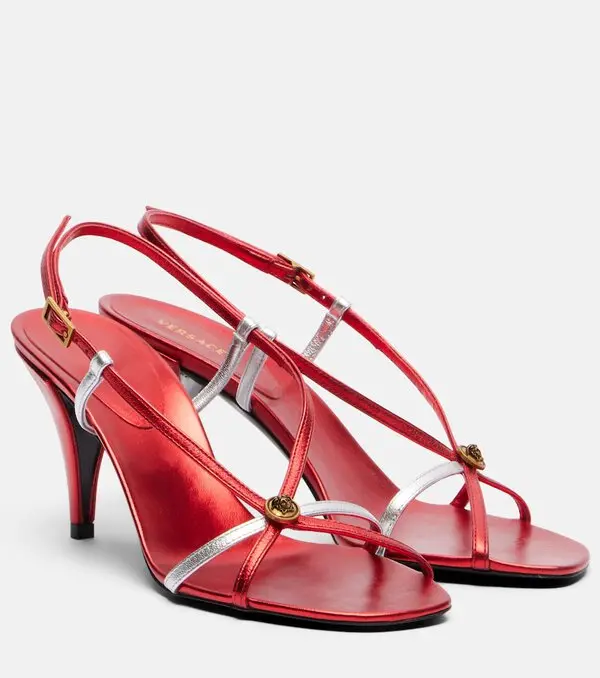 Versace Valentina Leather Slingback Sandals - Red