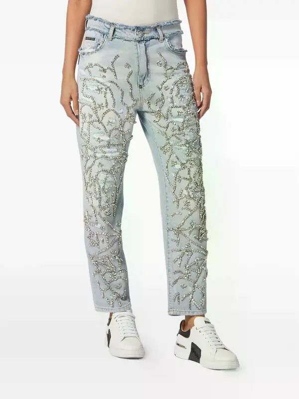 Philipp Plein Crystal-embellished Mom-fit Jeans - Blue