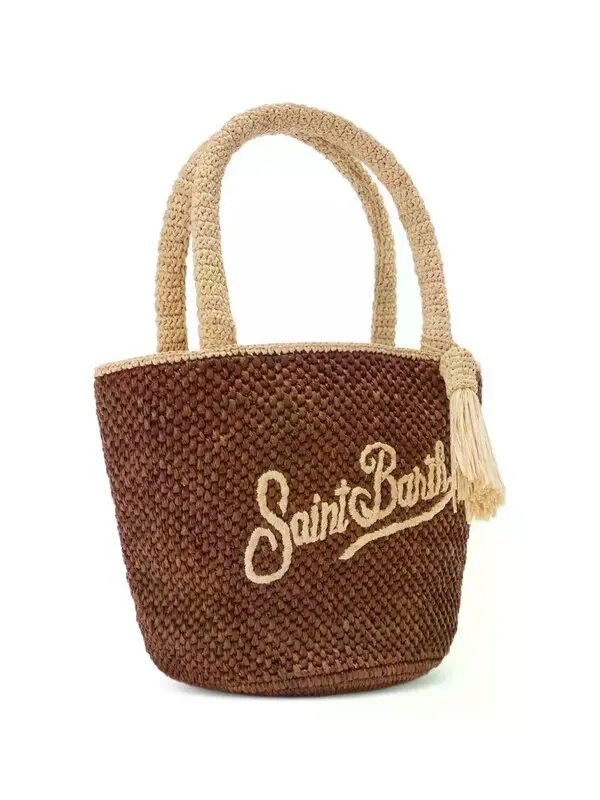 MC2 SAINT BARTH Raffia Bag With Tassel And Embroidered Logo - Brown