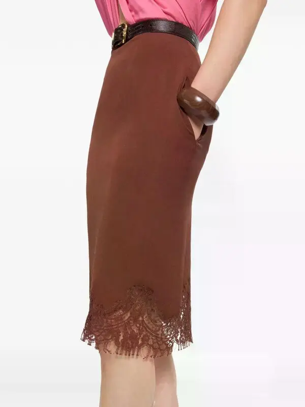Elie Saab Mid-length Pencil Skirt With Lace - Brown