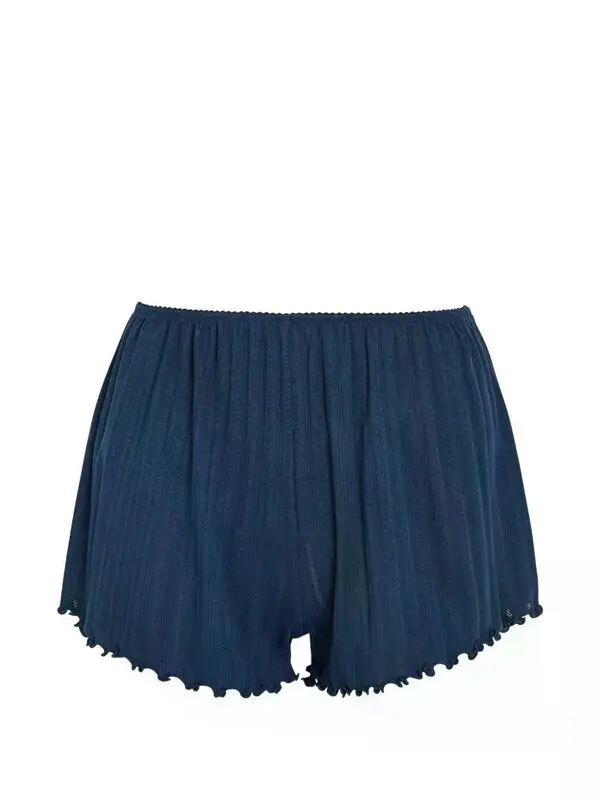 Eberjey Pointelle-knit Ruffled Hem Shorts - Blue