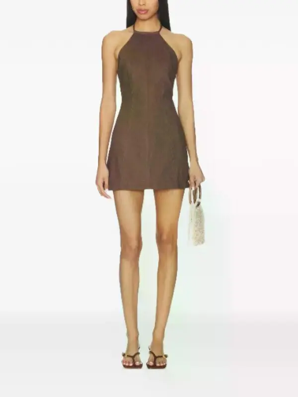 Matthew Bruch Halterneck Denim Mini Dress - Brown