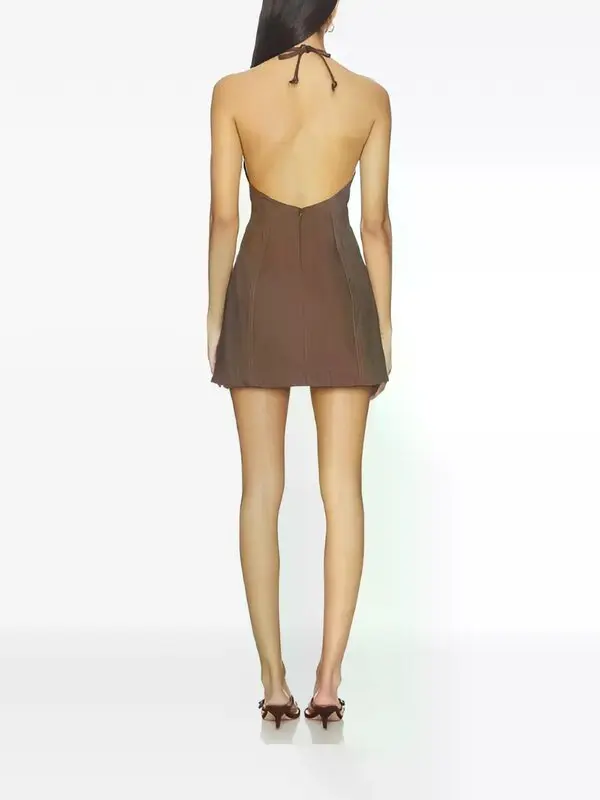 Matthew Bruch Halterneck Denim Mini Dress - Brown | Editorialist
