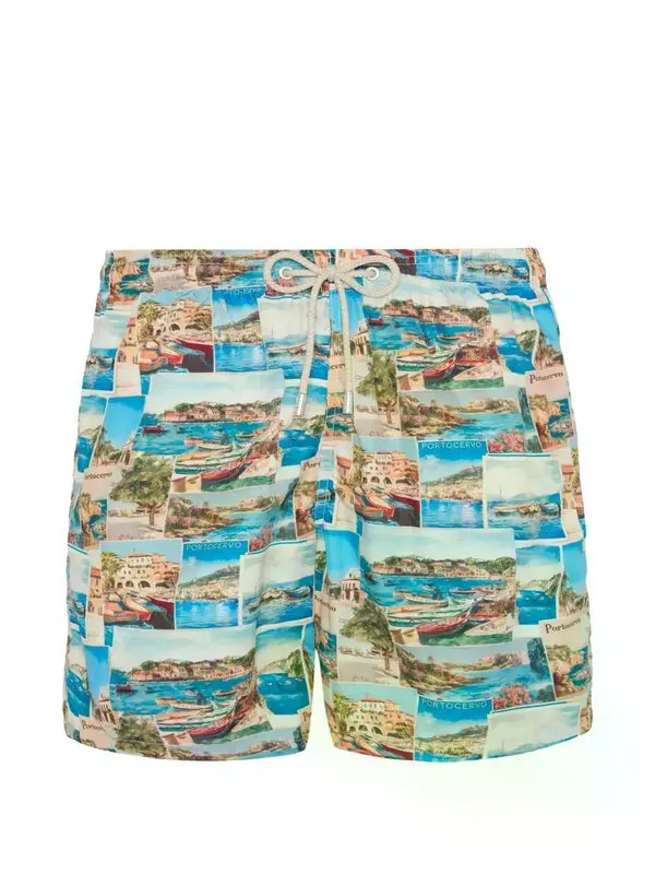 MC2 SAINT BARTH Porto Cervo-print Swim Shorts - Blue