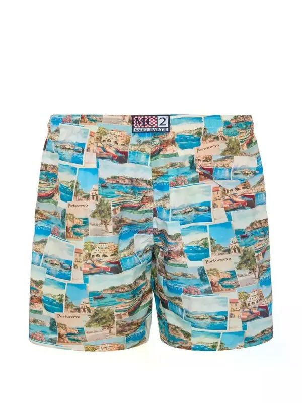 MC2 SAINT BARTH Porto Cervo-print Swim Shorts - Blue
