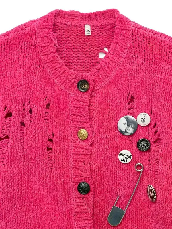 R13 Distressed Pin-embellished Cardigan - Pink