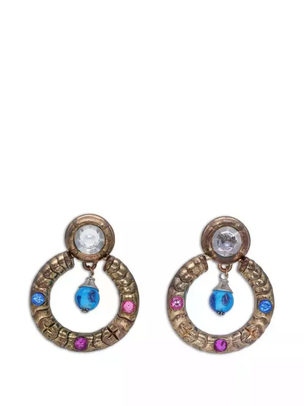 Vintage Crystal-embellished Pendant Clip-on Earrings - Gold
