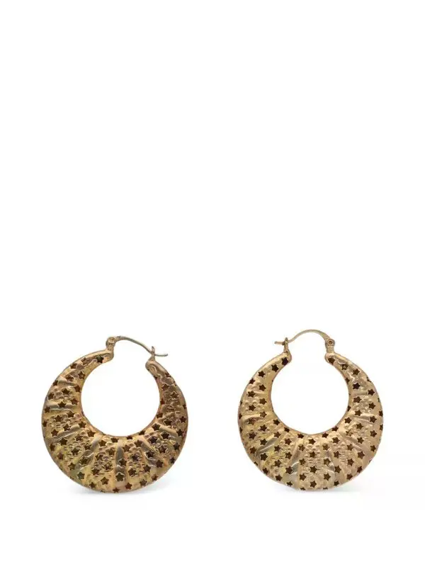 Vintage Crescent Moon Star-cutout Hoop Earrings - Gold