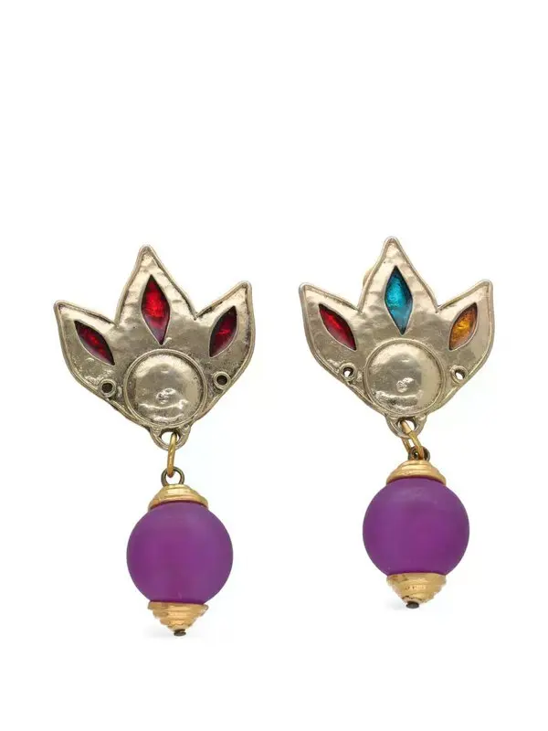 Vintage Beaded Drop Earrings - Gold