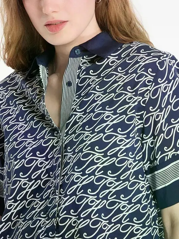 Tommy Hilfiger Monogram-print Short-sleeve Shirt - Blue