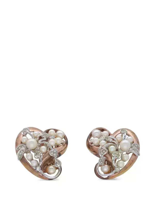 Vintage Heart-shaped Clip-on Earrings - Pink