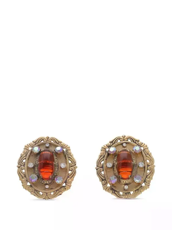 Vintage Crystal-embellished Clip-on Earrings - Gold