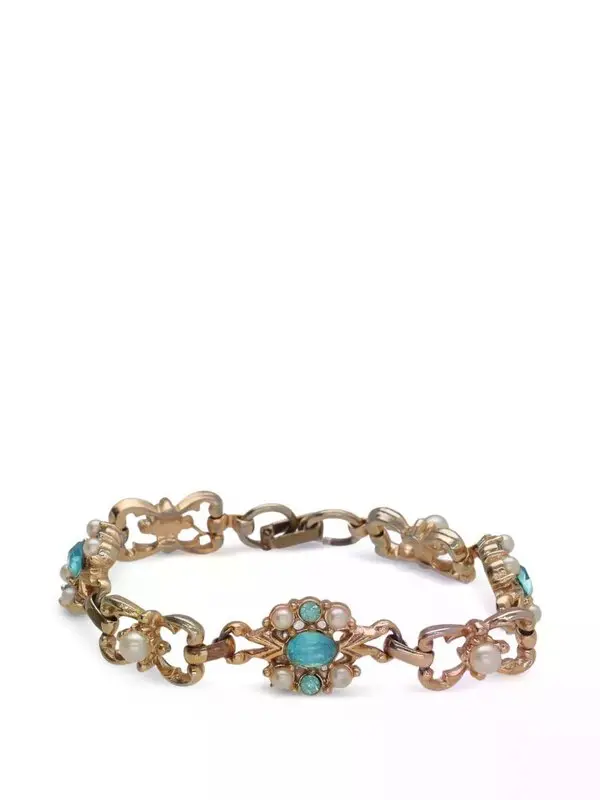 Vintage Faux-pearl Cabochon Bracelet - Gold