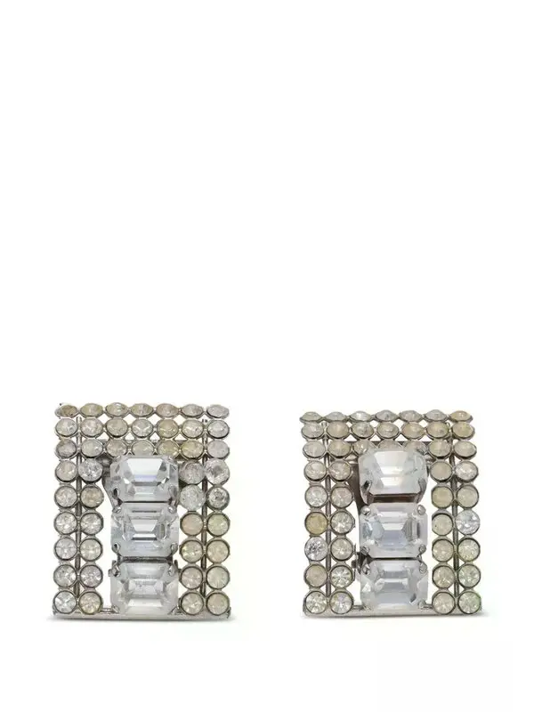 Vintage Crystal-embellished Clip-on Earrings - Silver