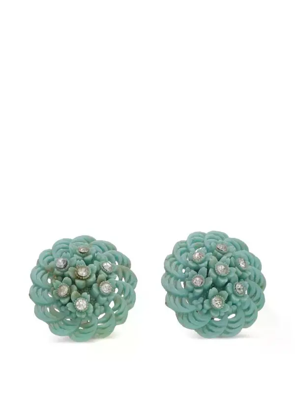 Vintage Floral Crystal-embellished Clip-on Earrings - Blue