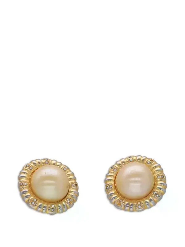 Vintage Faux-pearl Embellished Clip-on Earrings - Gold